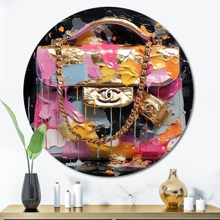 Designart "Fashion Bag Couture Pink Gold" Fashion Metal Circle Wall Art - Bed Bath & Beyond ...